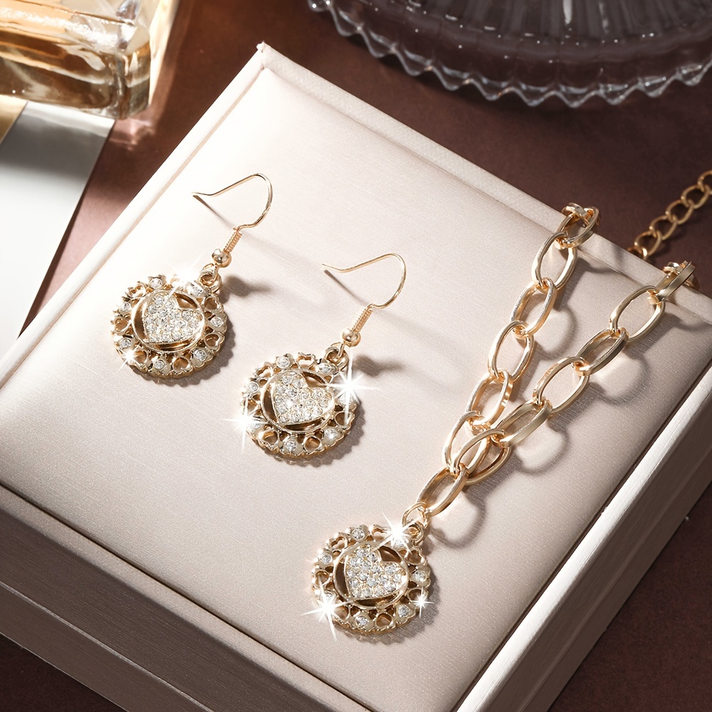 Heart Ring Necklace Earrings Bling Romantic Alloy Jewelry - Temu Australia