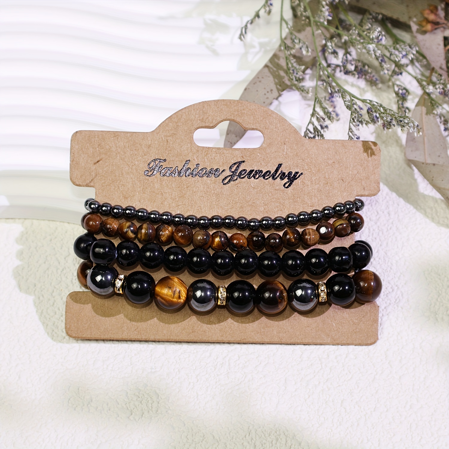 Round Beaded Bracelet Set For Women Men Stretch Hand String - Temu ...