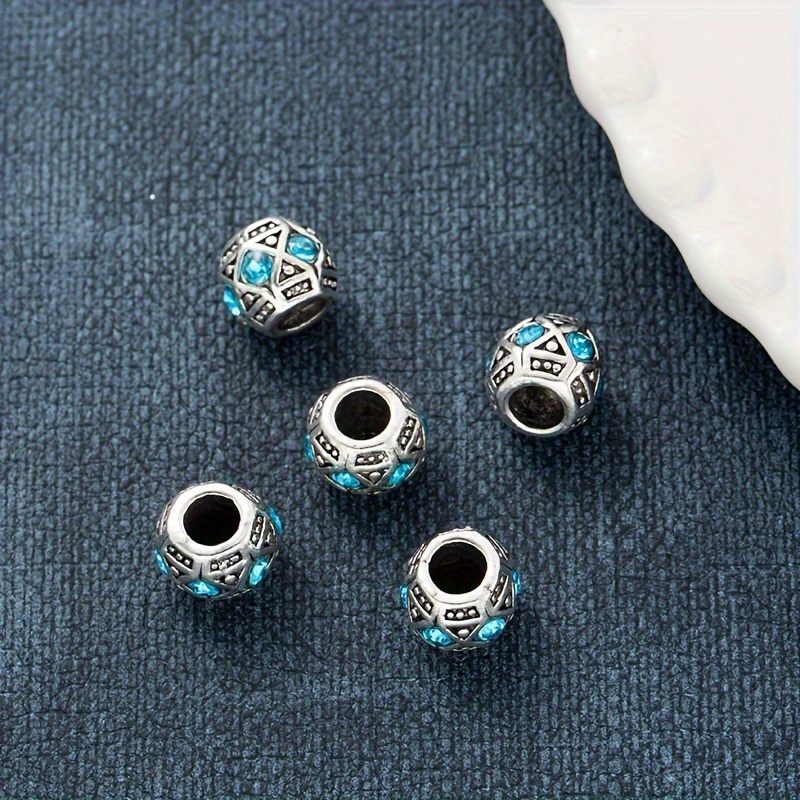 Retro Silvery Alloy Inlaid Lake Blue Rhinestones Large Hole - Temu Denmark