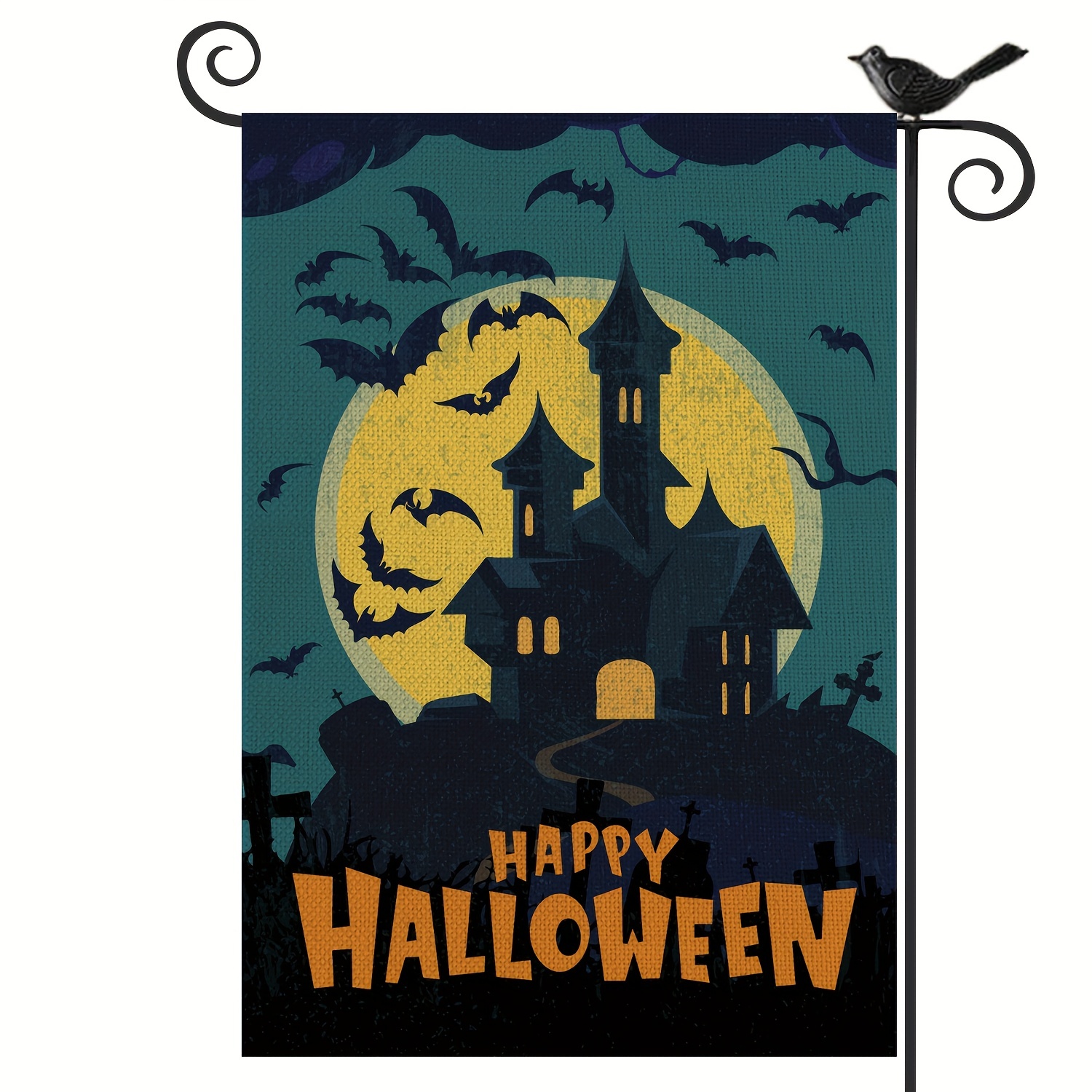 Happy Halloween Garden Flag Scary Castle Tombstone Bats Flag - Temu ...
