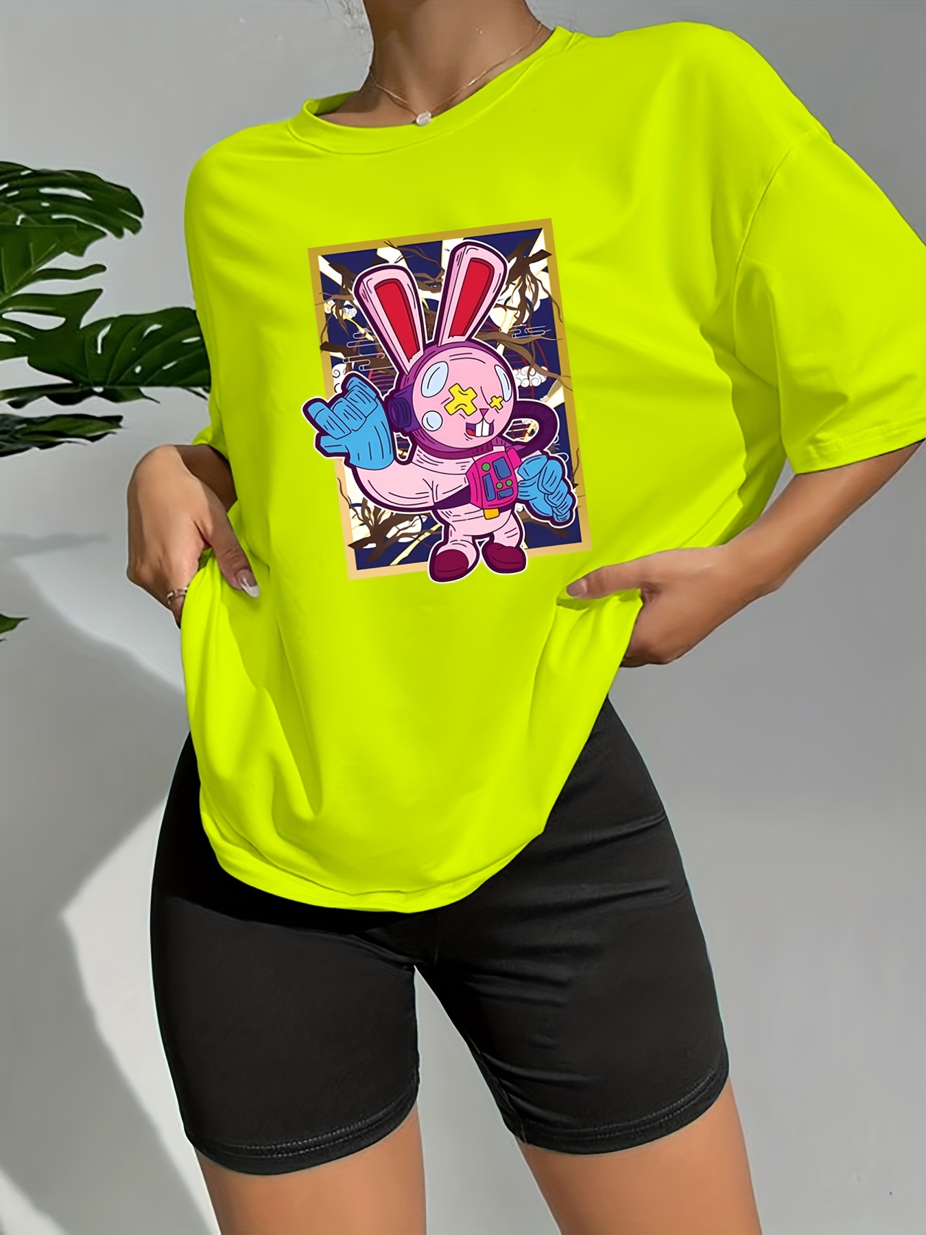 Cartoon Print Lounge Set Short Sleeve Crew Neck Top Elastic - Temu ...