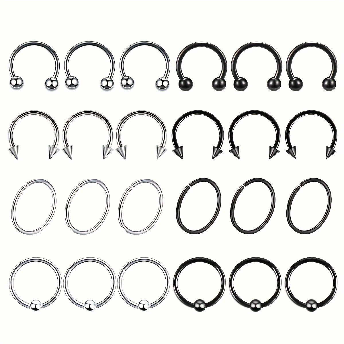 Stainless Steel Horseshoe Circular Rings Nose Eyebrow Tragus - Temu ...