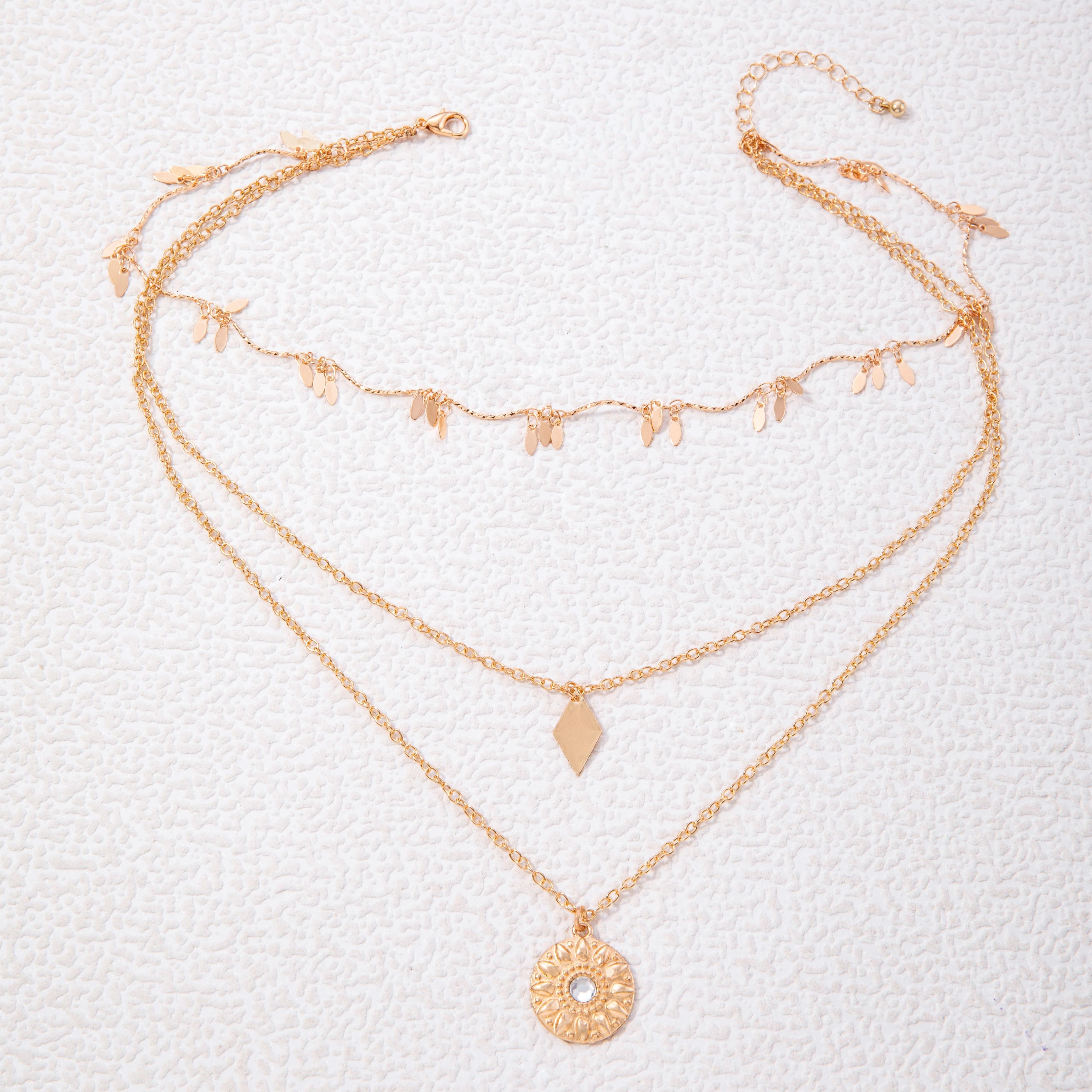 Simple Elegant Style Necklace Three Layer Geometric Oval Temu Canada