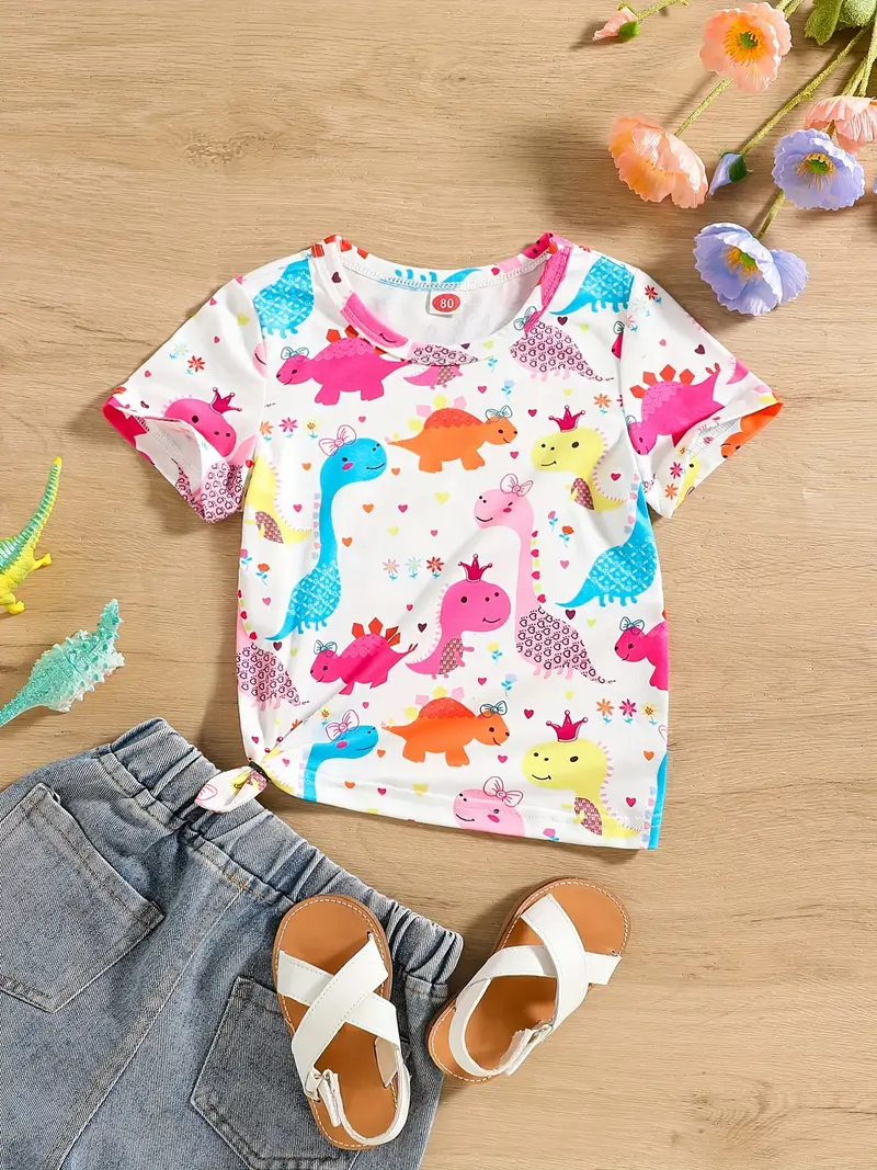 幼児ベビーかわいい恐竜プリント半袖 Tシャツ女の と男の子の幼児の夏服 Temu Japan