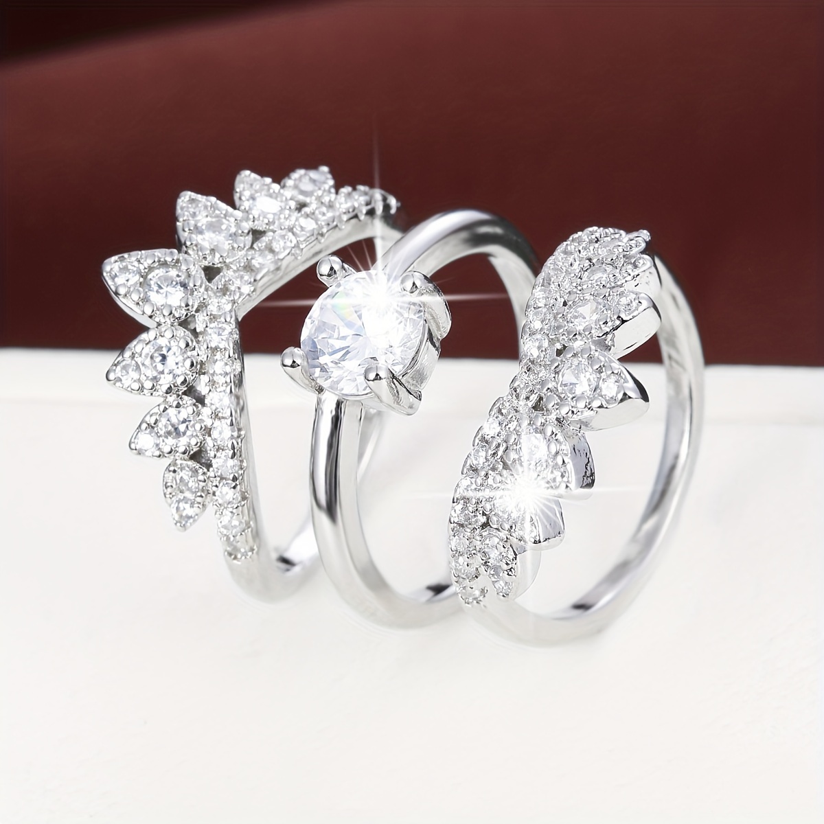 Exquisite Rings Set Copper Jewelry Embellished Shiny Zircon - Temu ...