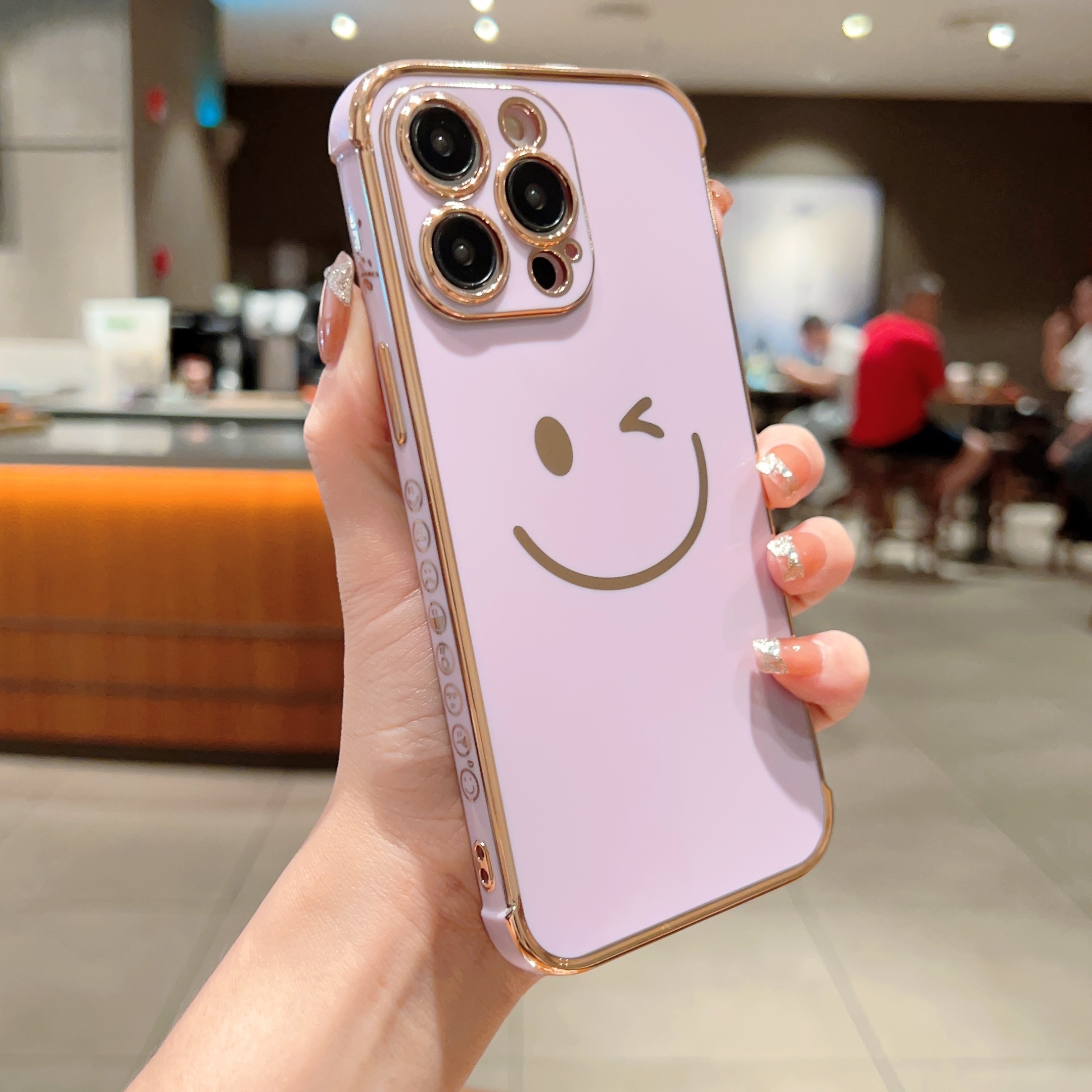 Electroplated Smile Simple Candy Color Protective Phone Case - Temu ...