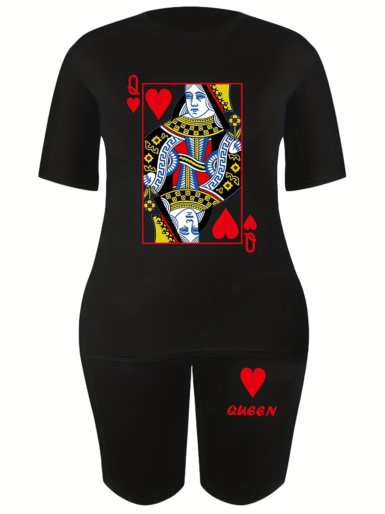 Casual Poker Print Two piece Set Crew Neck Short Sleeve Tee - Temu
