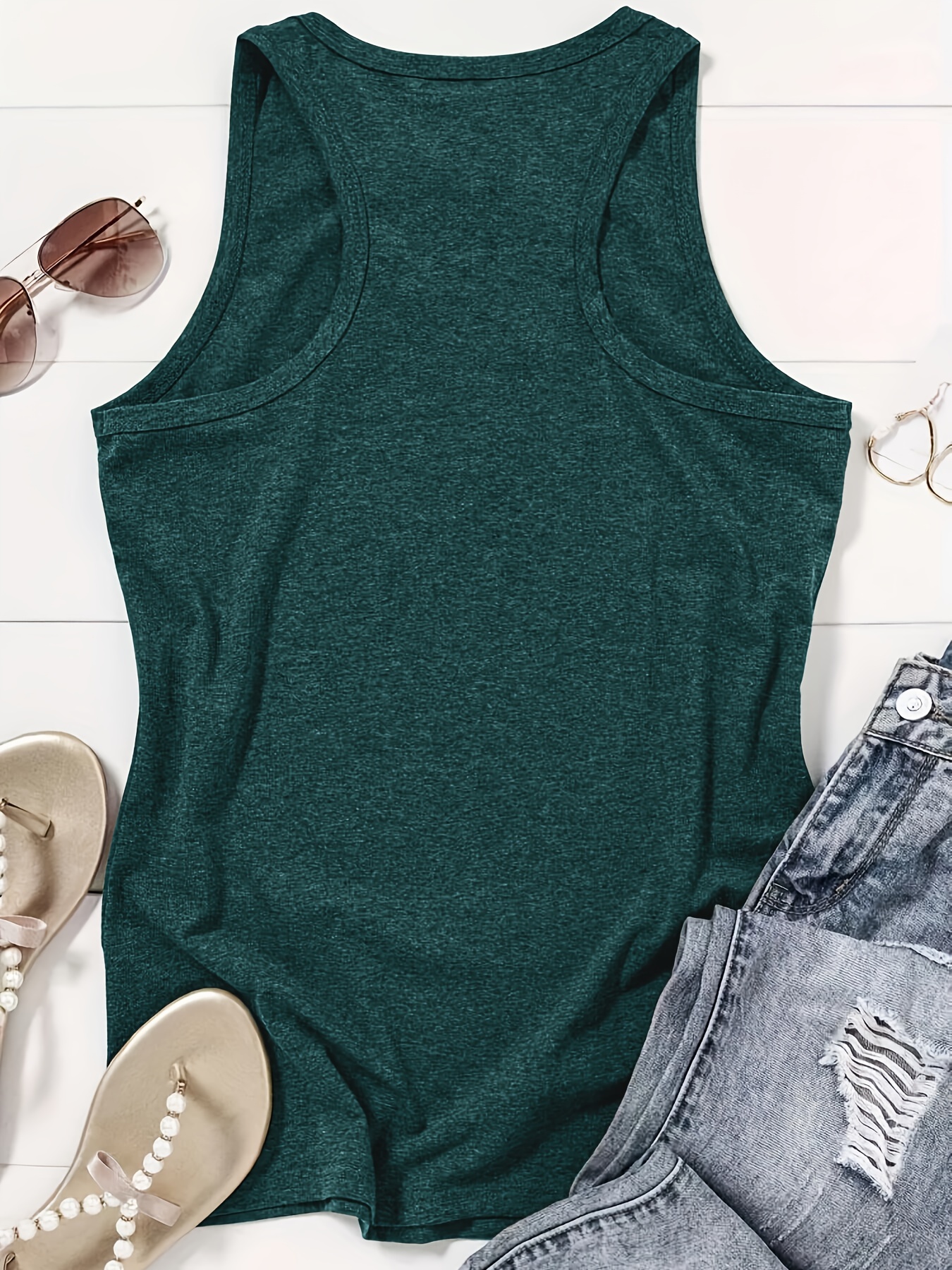 Letter Print Crew Neck Tank Top Casual Sleeveless Tank Top - Temu