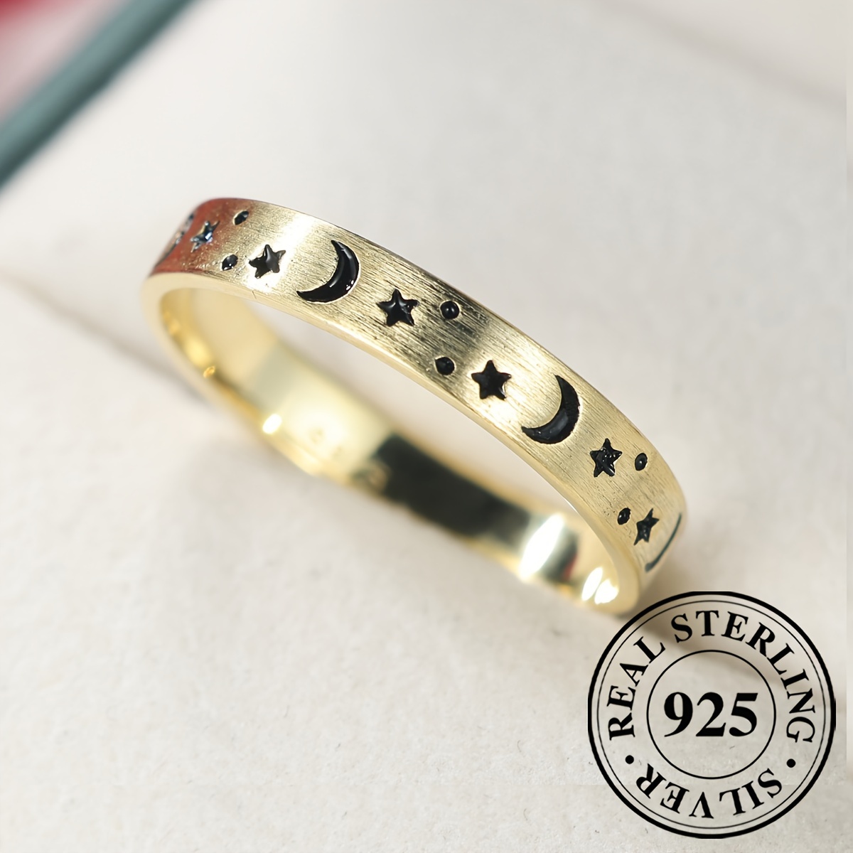 925 Sterling Silver Moon Star Pattern Band Ring Statement - Temu United ...