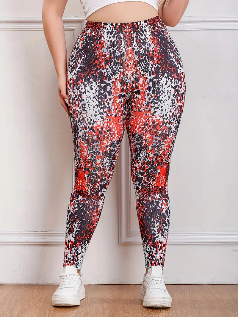 Colorblock Print Skinny Leggings Plus Size Casual Every Day Temu