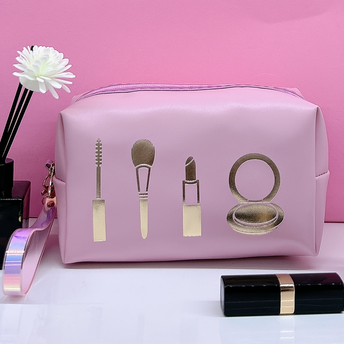 Bronzing Makeup Print Square Cosmetic Bag Portable - Temu United Kingdom