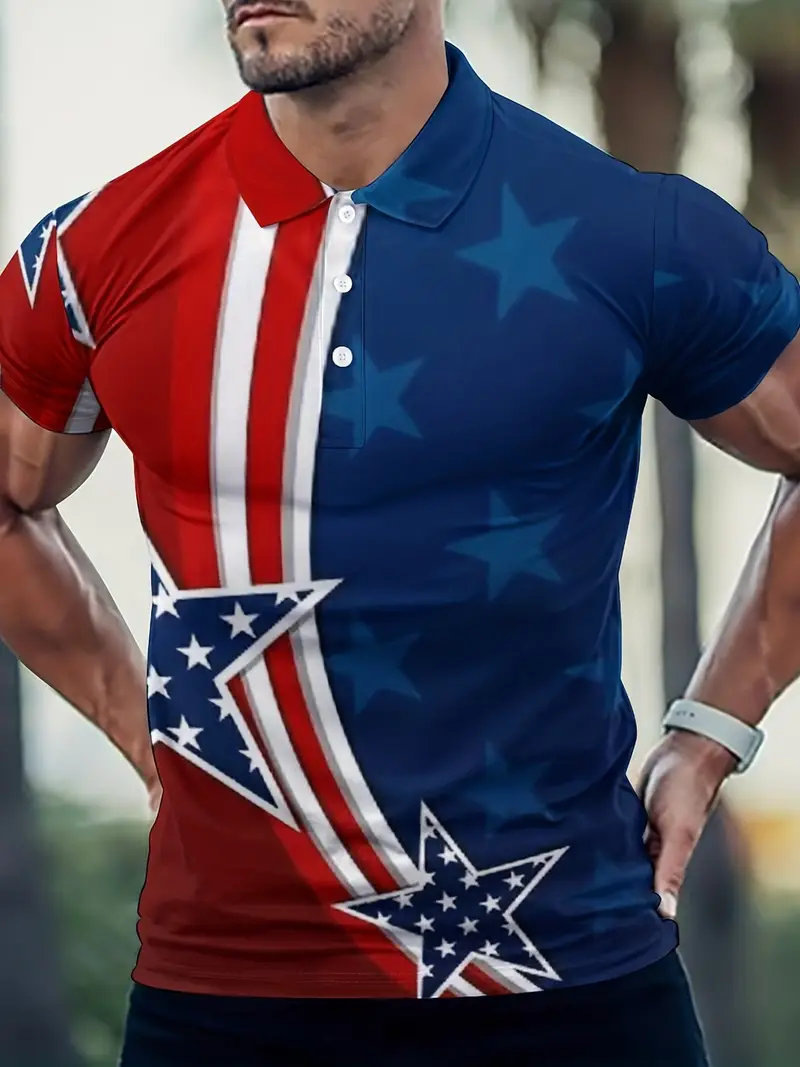 Star And Stripe Pattern Casual Slightly Stretch Button Temu Australia