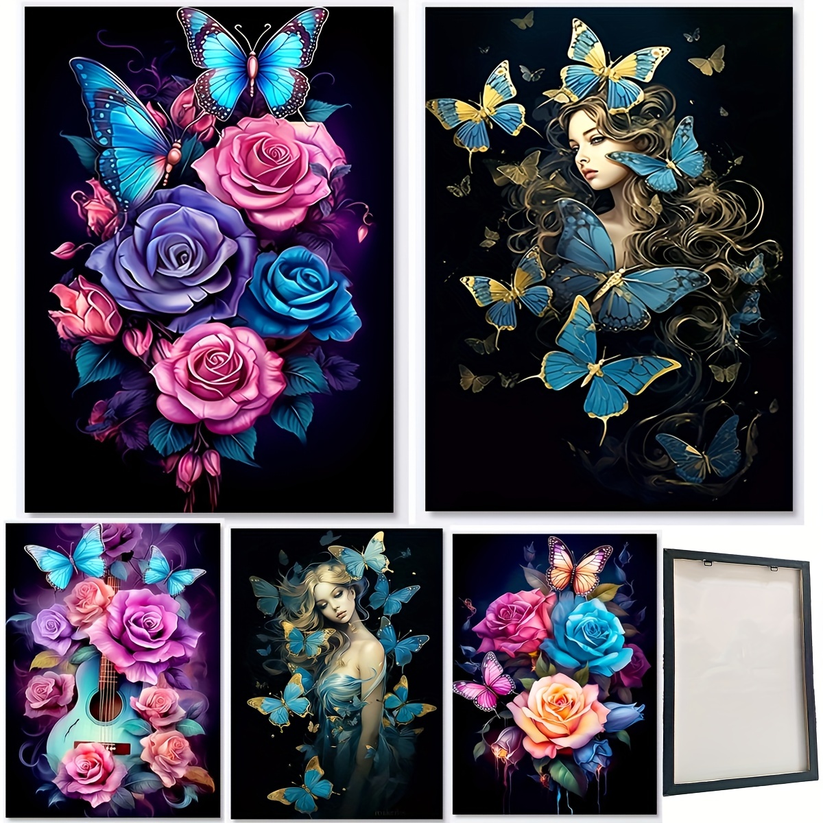 1pc Framed Art Canvas Print Poster, Butterfly Flower Canvas Wall Art ...
