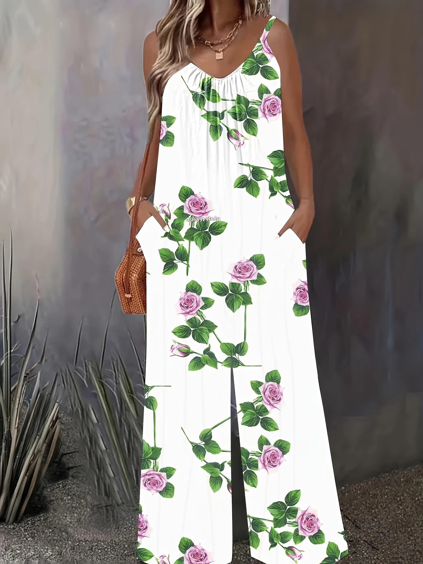 floral print cami jumpsuit casual sleeveless wide leg - {region_name}