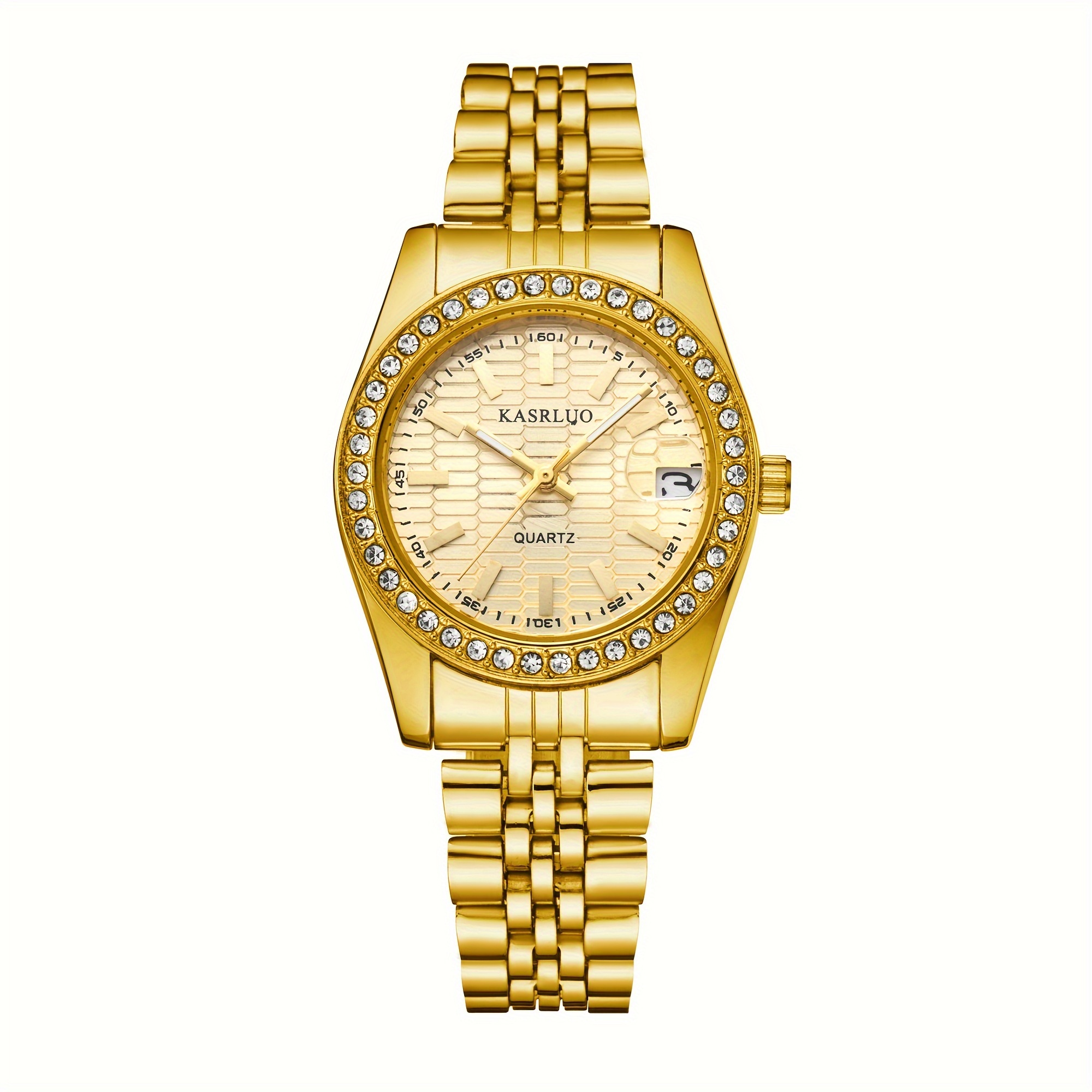 Women's Watch Luxury Rhinestone Quartz Watch Hiphop Fashion - Temu ...