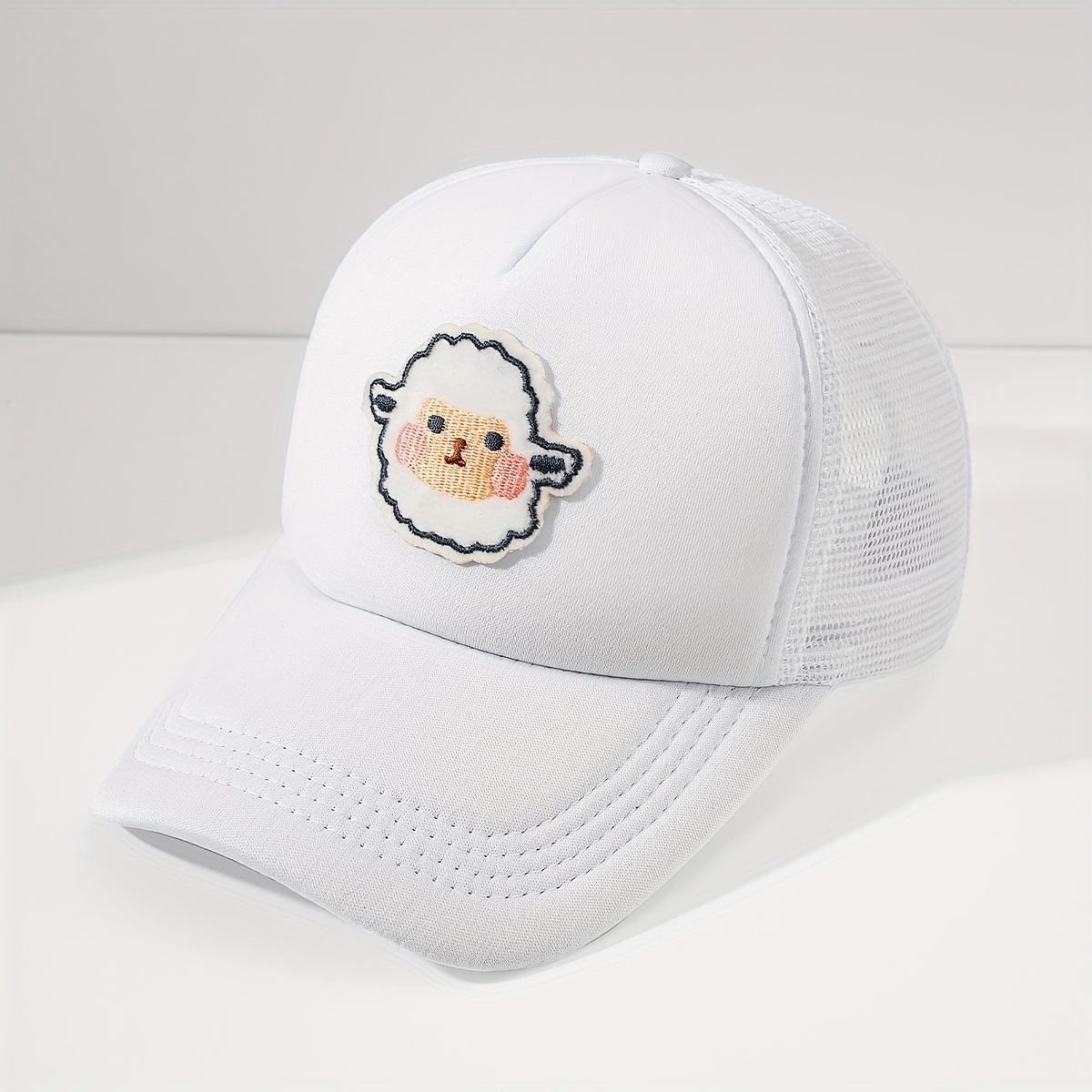 sheep patch white trucker hat cartoon mesh baseball cap - Temu