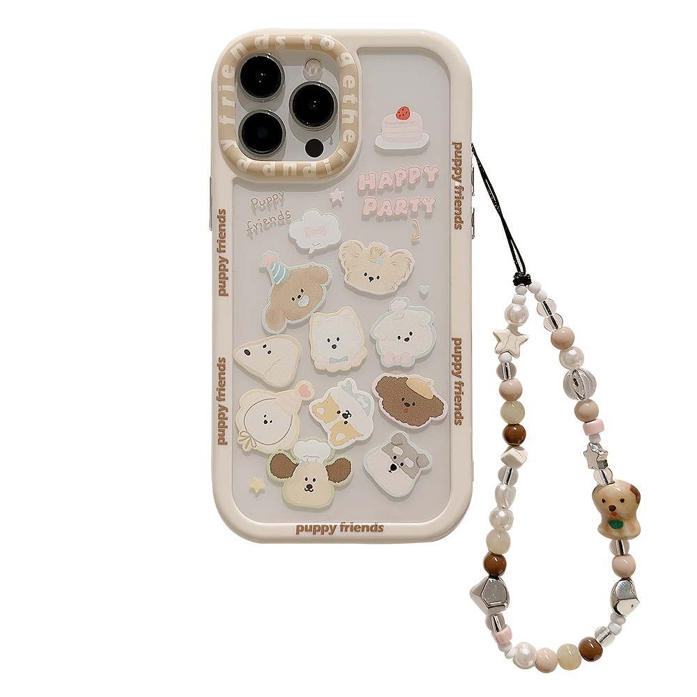 Cute Little Dog Cream Pile + Dog Hanging Rope Phone Case - Temu New Zealand