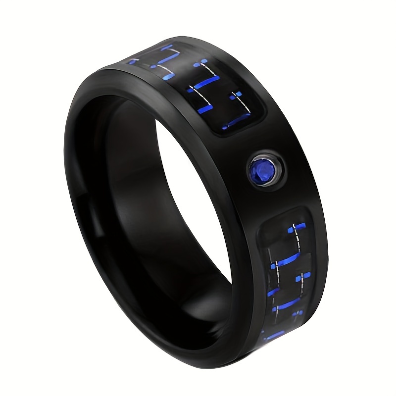 Carbon Fiber Ring Cz Men Titanium Steel Ring Men Black - Temu United ...