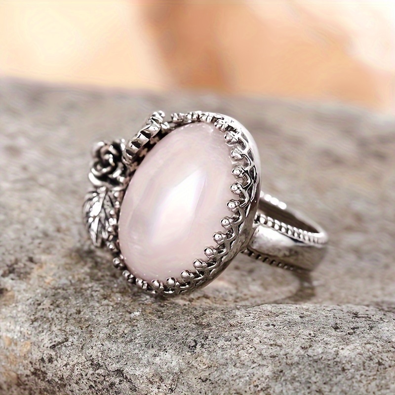 retro carved flower leaf inlaid pink gemstone ring ladies - Temu Portugal