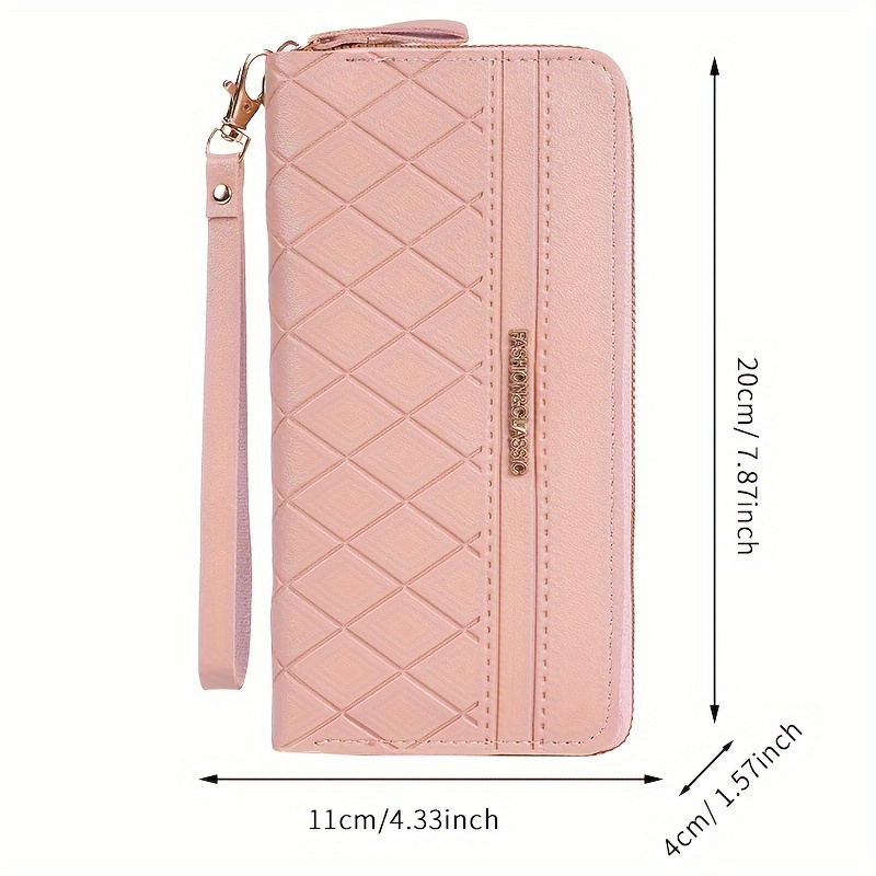 Fashion Double Zipper Long Wallet Argyle Pattern Clutch Bag - Temu