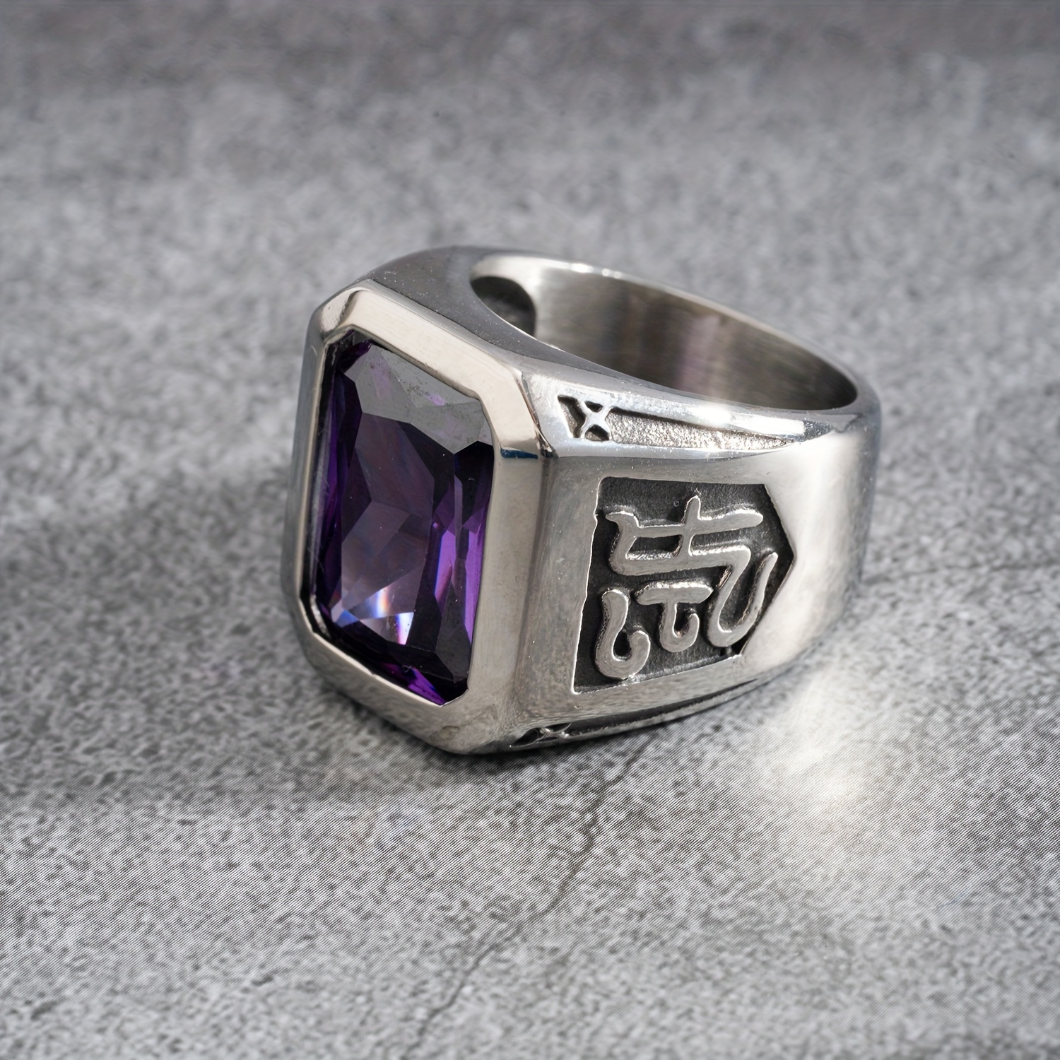 Men's Stainless Steel Jewelry Purple Square Zircon Ring - Temu United ...