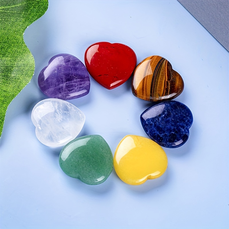 7pcs 차크라 심장 모양의 합성 돌 크리스탈 치료 차크라 심장 7 균형 Reiki 명상 마사지 에너지 요가 Temu