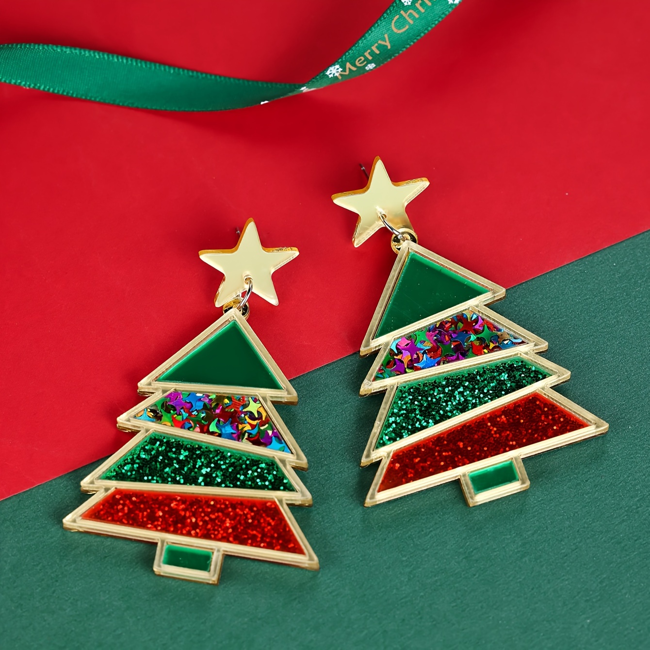 Bling Bling Christmas Tree Sequins Decor Dangle Earrings - Temu United ...