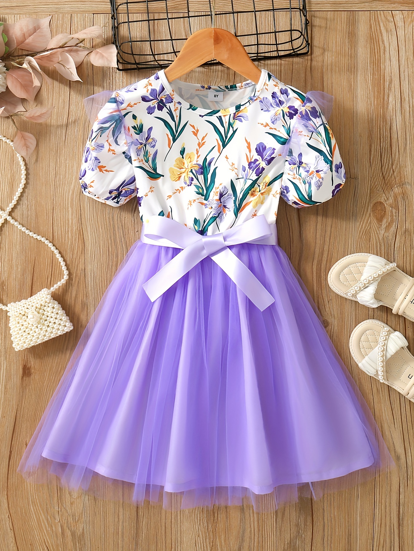 Girls Casual Splicing Flower Graphic Short Sleeve Tutu Dress - Temu ...