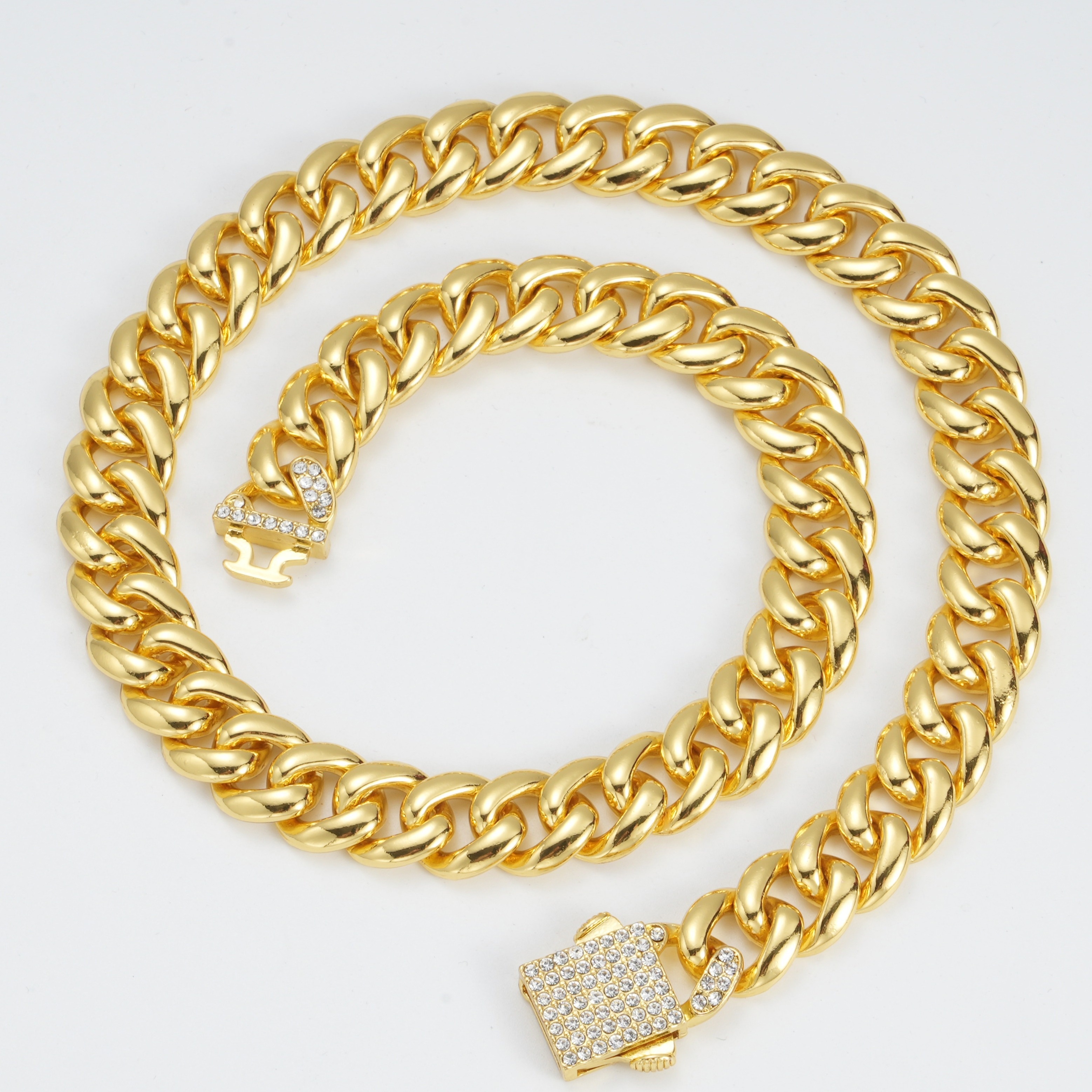 Alloy Glossy Chain Necklace Men's Hip hop Rapper Rhinestone - Temu ...