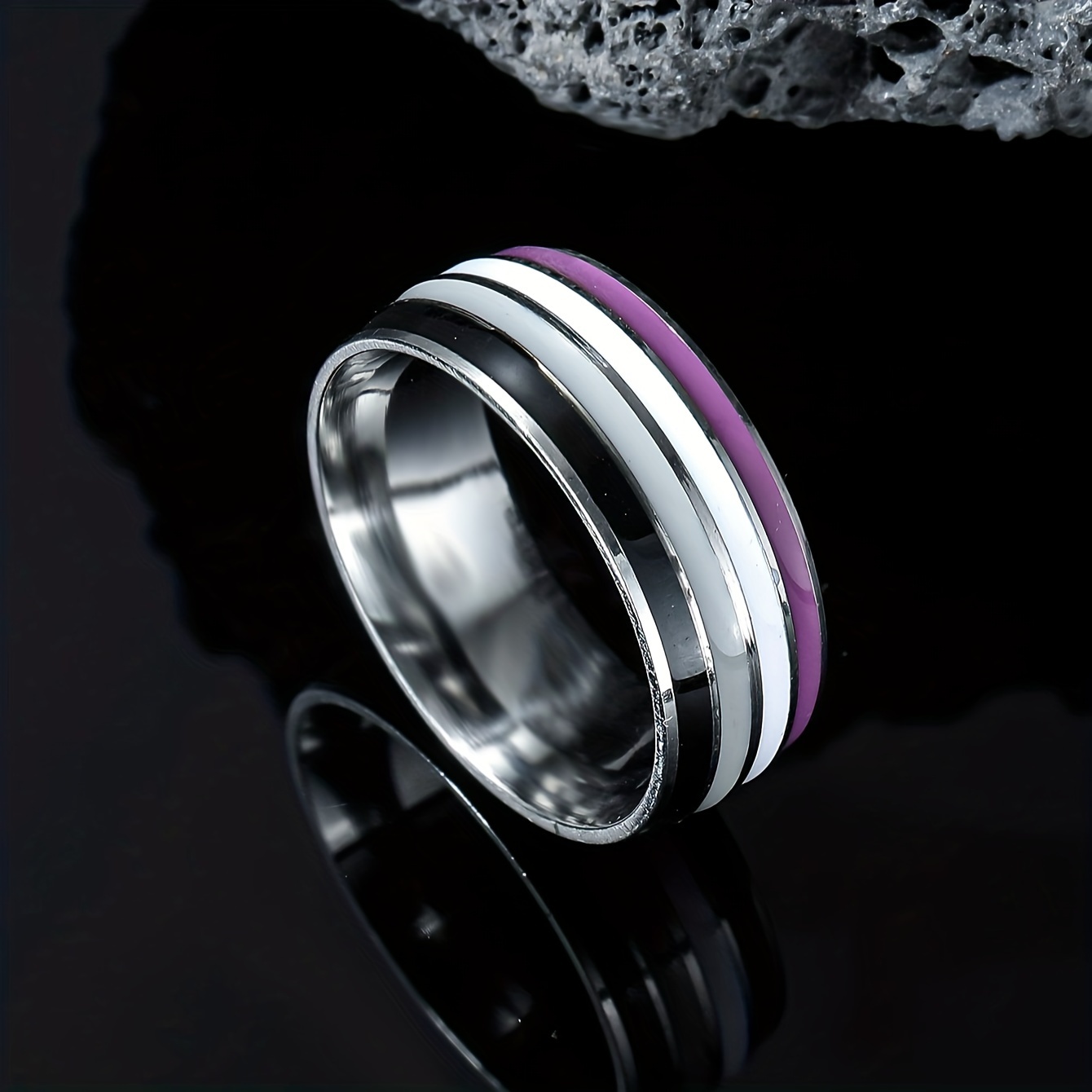 Multicolor 304 Stainless Steel Ring Trendy Versatile Ring - Temu United ...