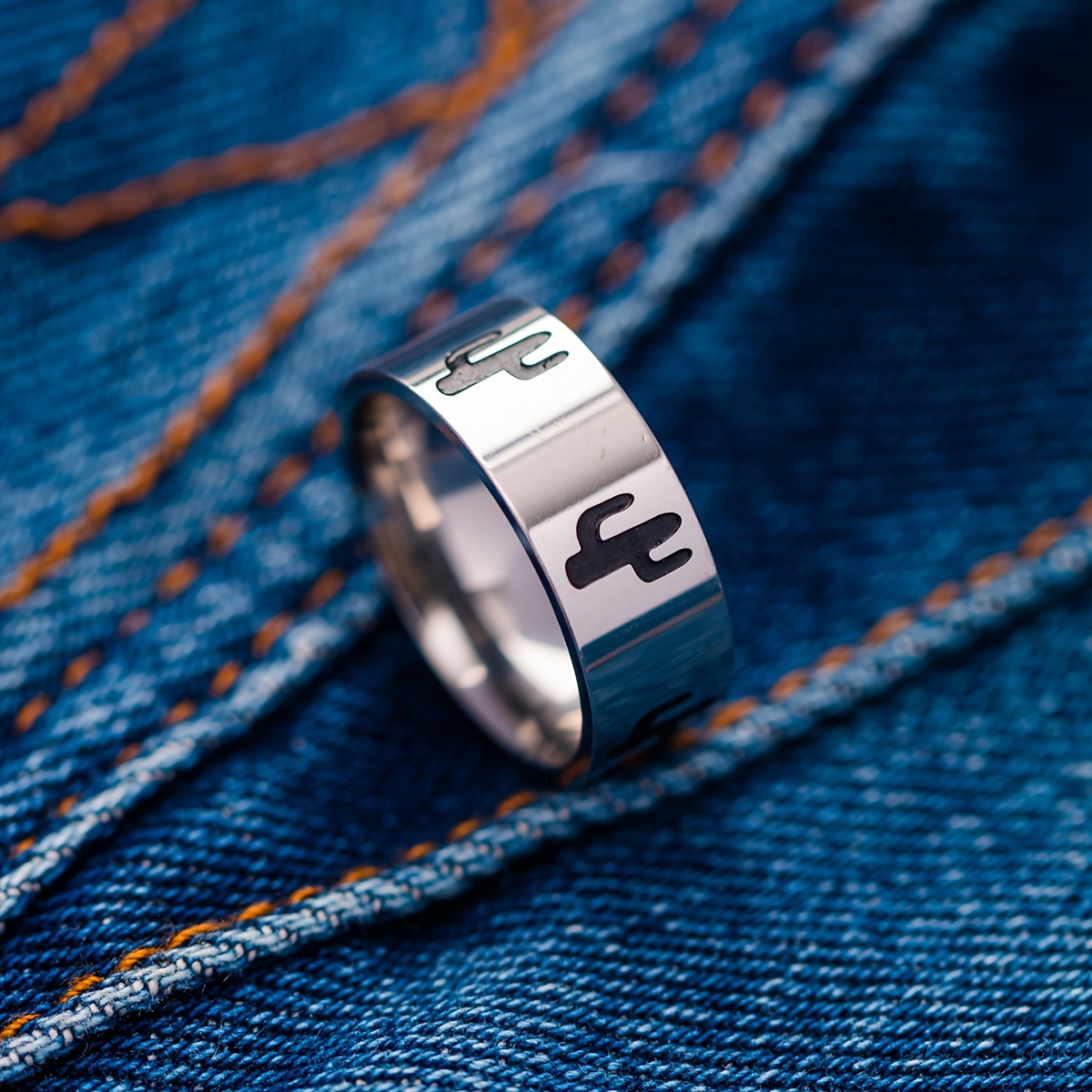 Simple Desert Cactus Pattern 304 Stainless Steel Ring For Men ...