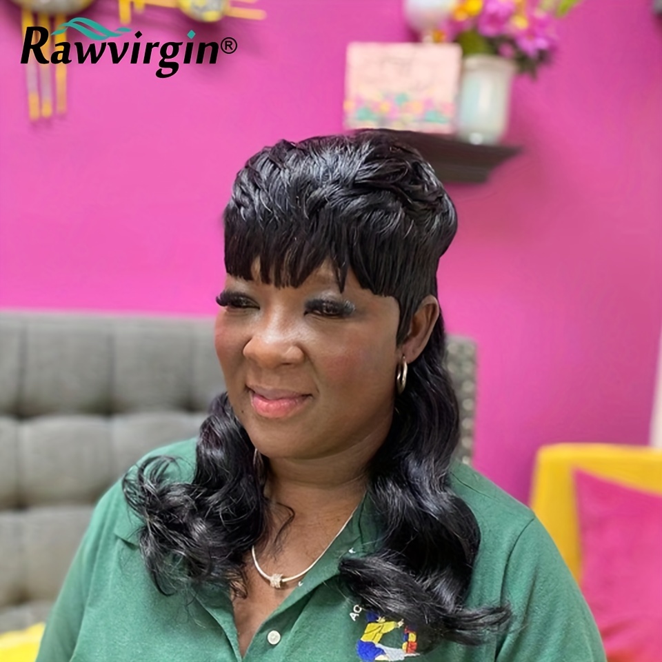 Mullet Wig Human Hair Wig Body Wave Full - Temu