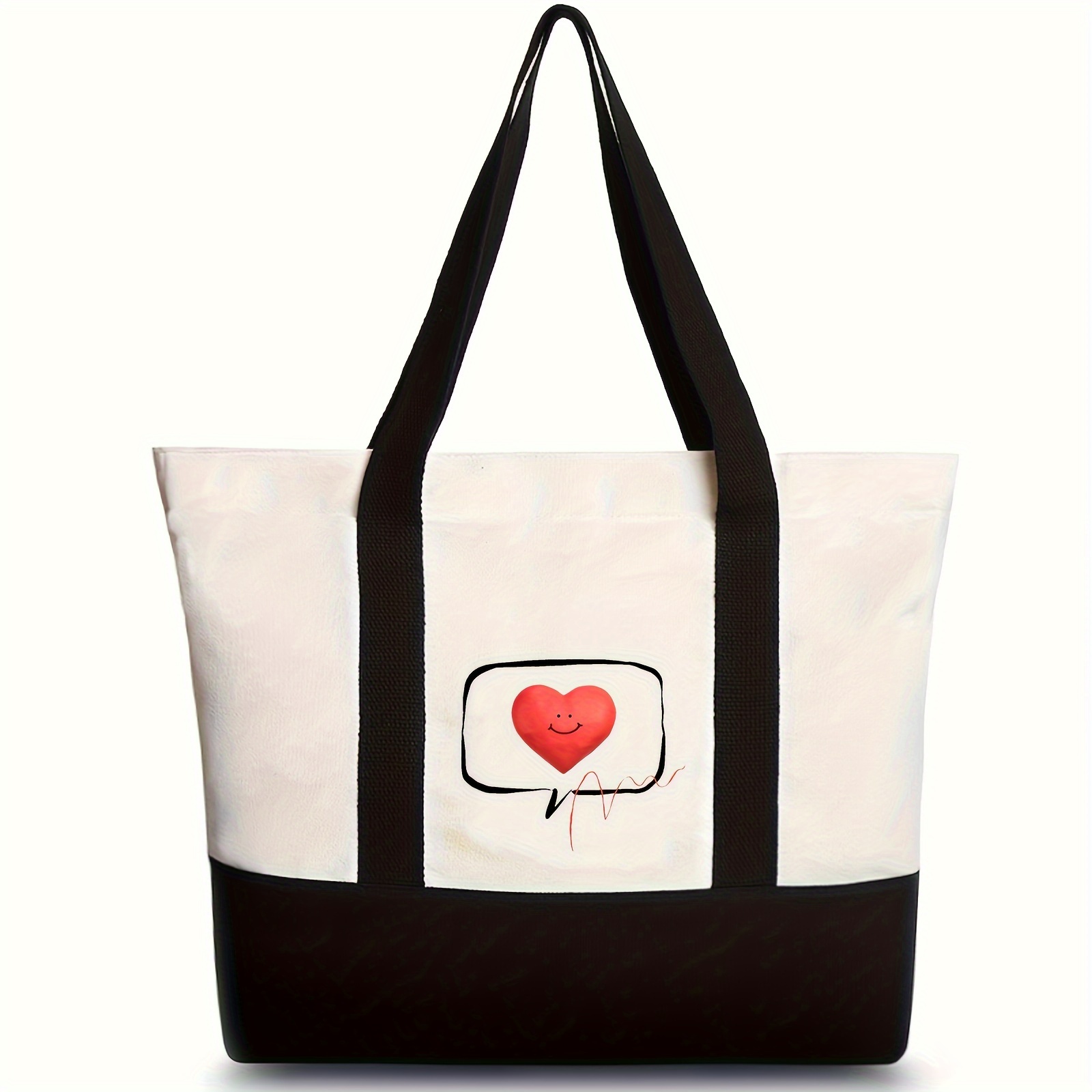 Valentine's Day Print Love Heart Canvas Handbag Shopping Bag - Temu Canada