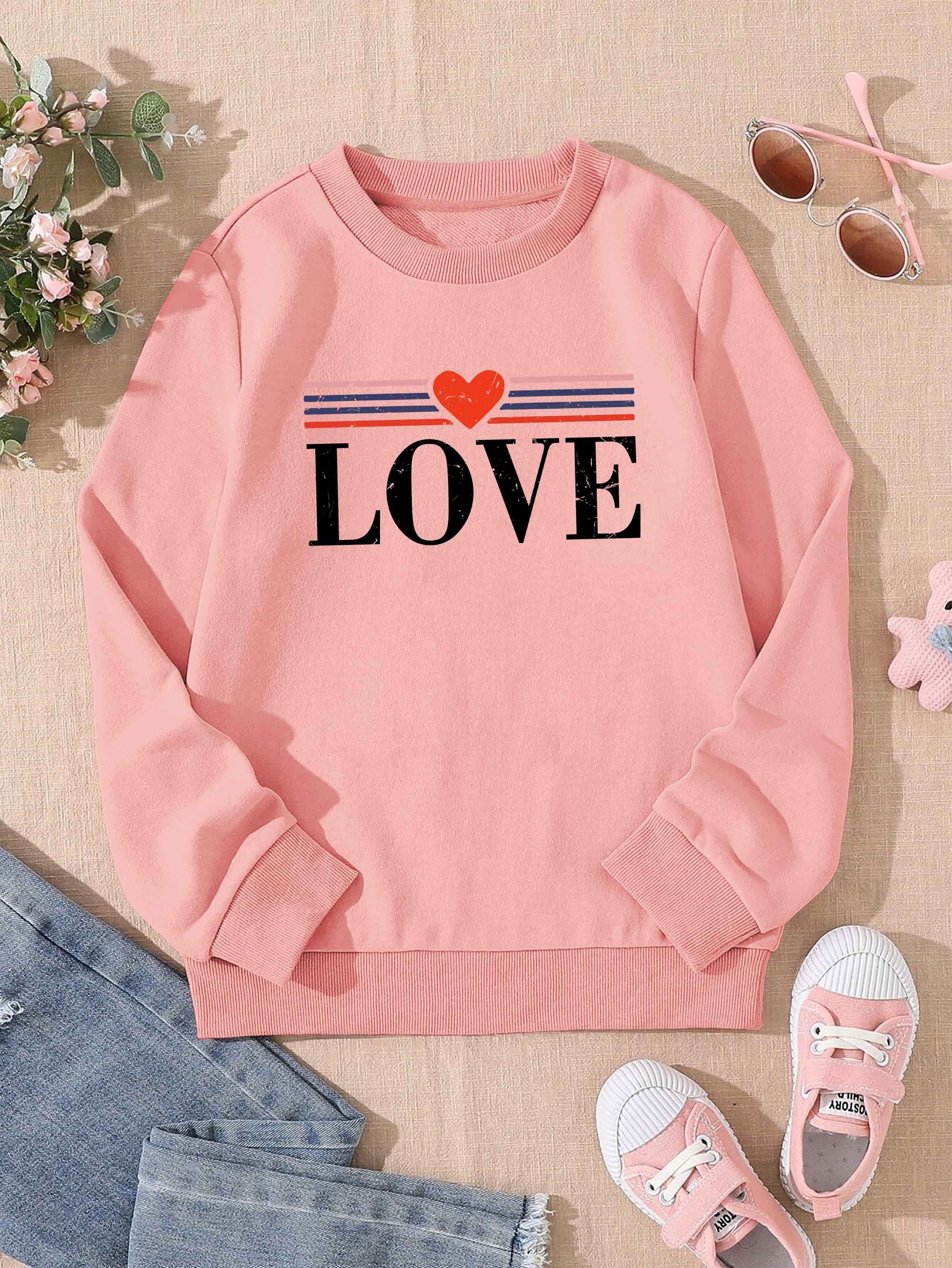 Love Line Print Girls Valentines Day Sweatshirt Comfy Round Temu Ireland