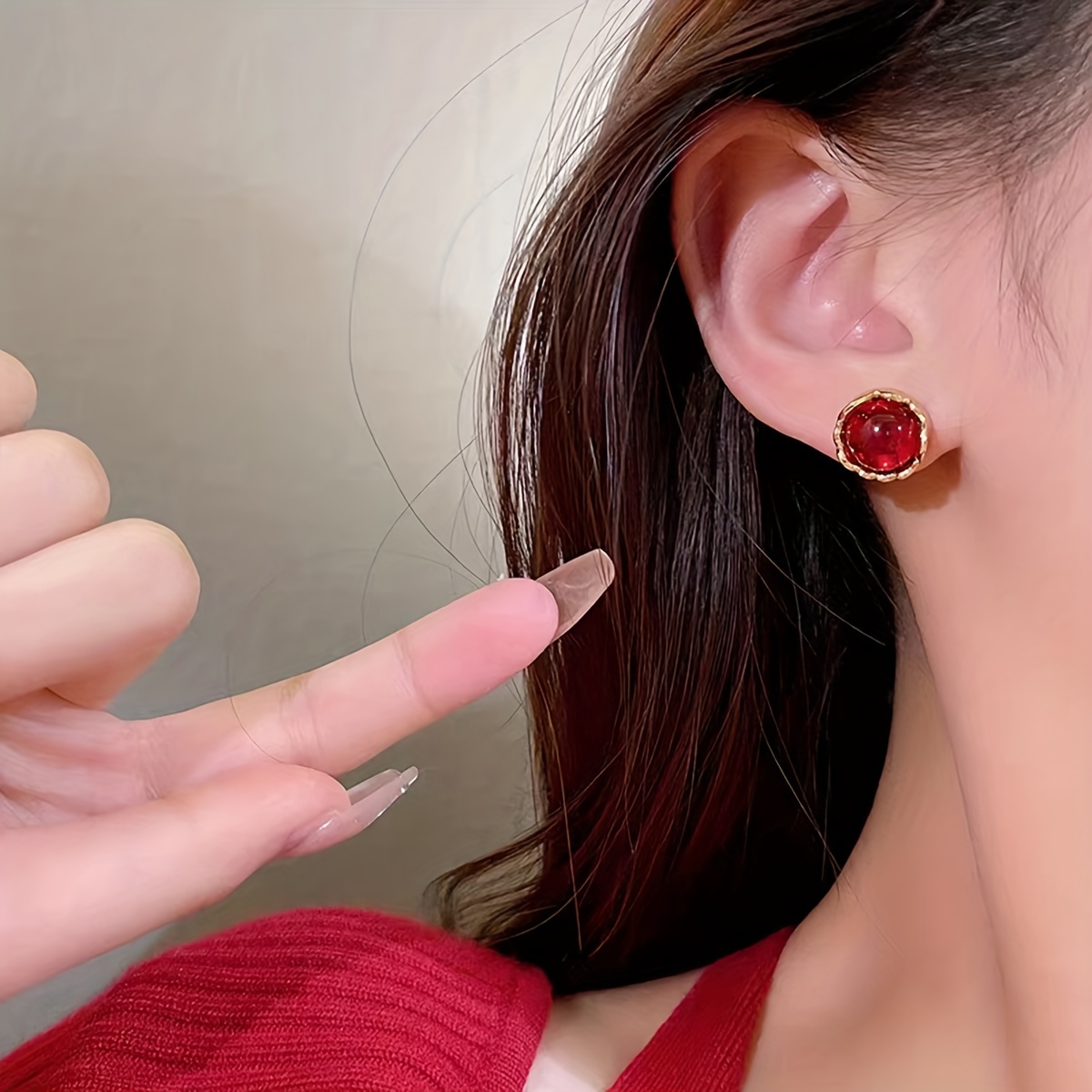 Exquisite Red Stud Earrings Zinc Alloy Jewelry Elegant - Temu Denmark