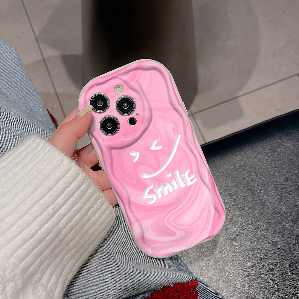 Phone Case Liquid Happy Face Print Cream Edge Phone Case - Temu Denmark