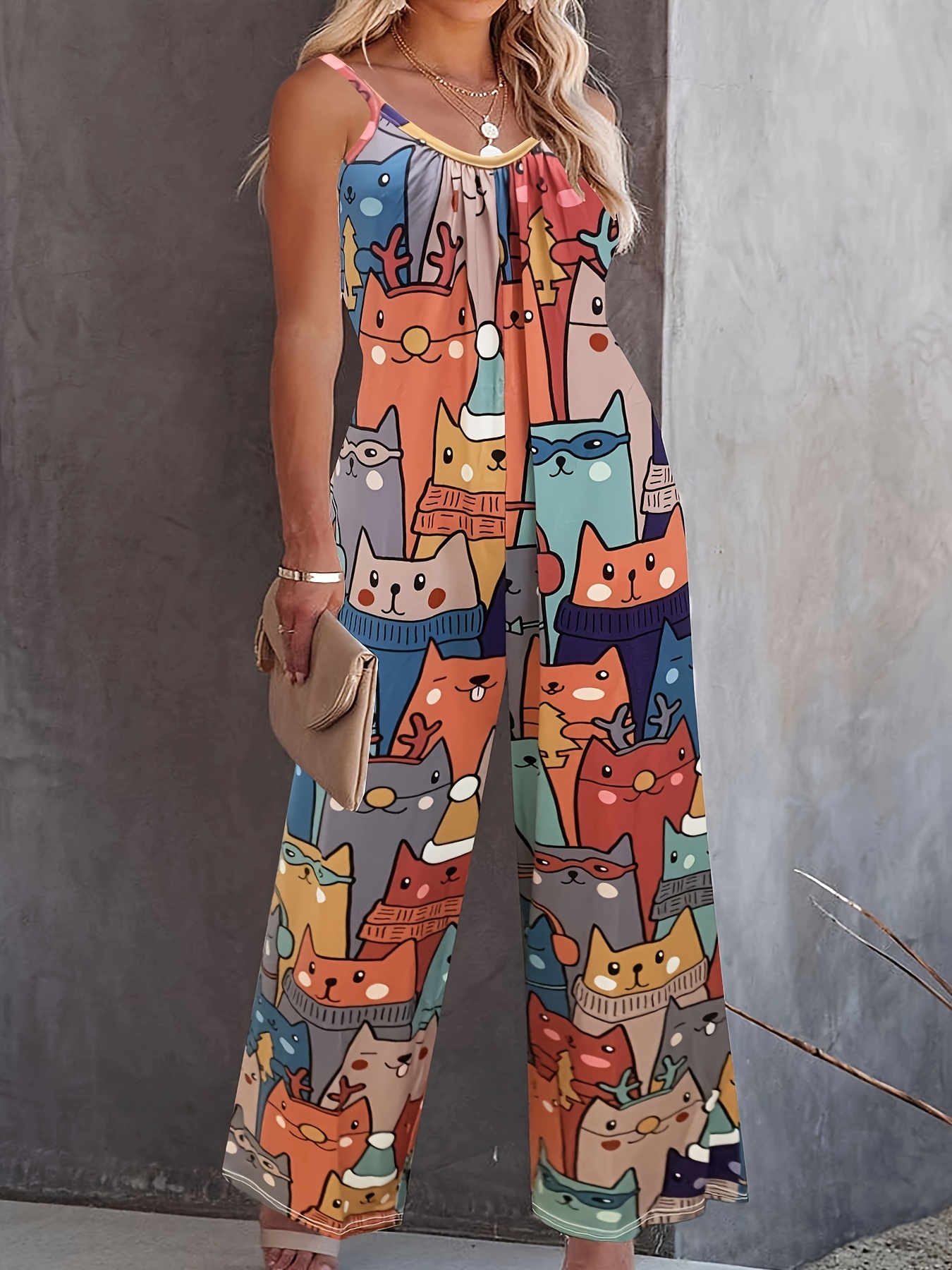Plus Size Cartoon Print Slip Jumpsuit Casual Crew Neck Temu South Africa