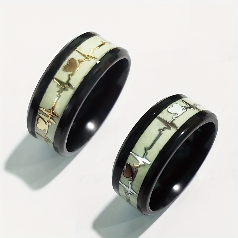 Men's Stylish Stainless Steel Rings, Luminous Ecg Patterned Couple ...