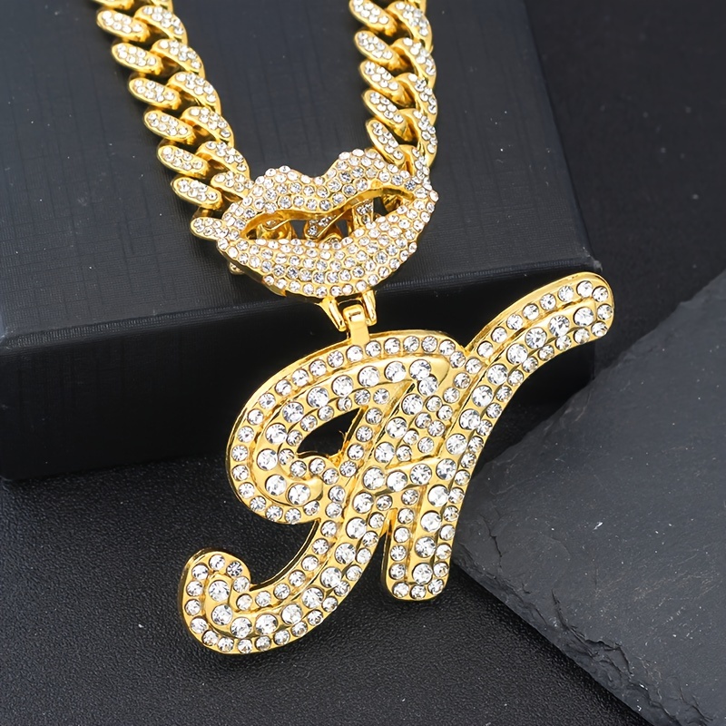 Shiny Butterfly Letter Pendant Necklace Chilled Cuban Chain - Temu ...