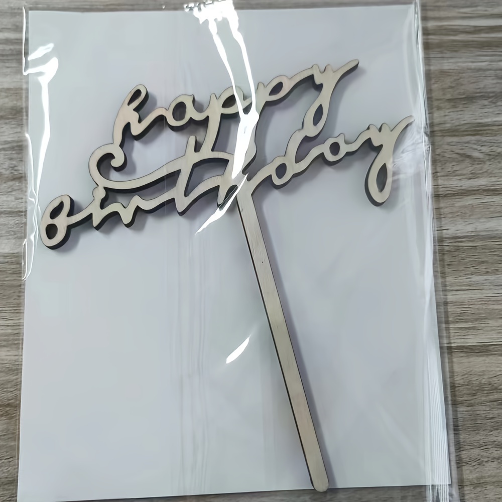 1 יחידה חתיכת יום הולדת שמח Cake Topper דו צדדי מעץ - Temu