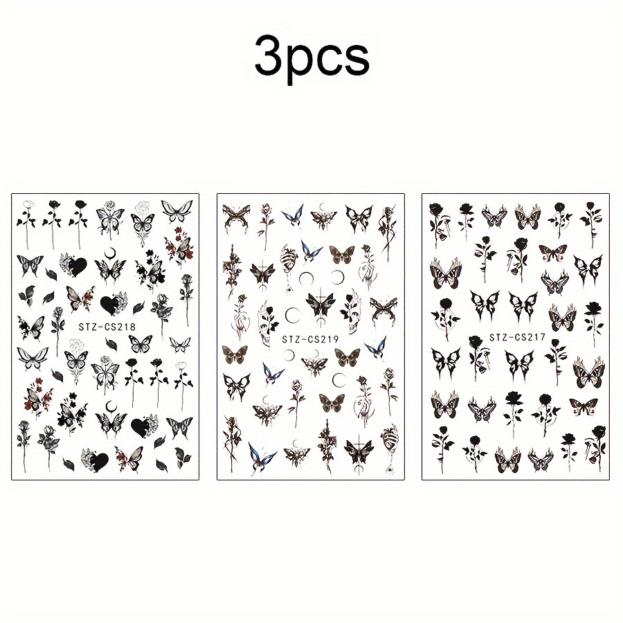 Black Butterfly Nails Stickers Ink Dip Gradient New Design - Temu Australia