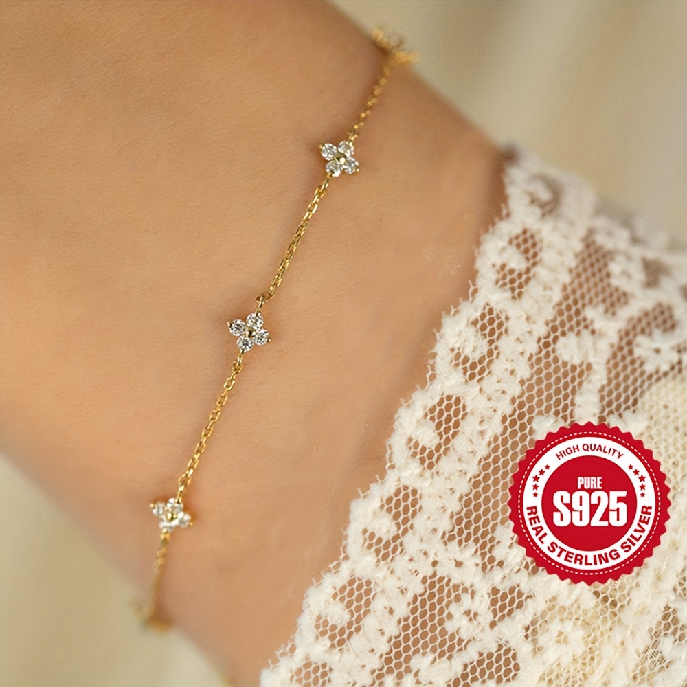 Mini Zircon Flower 925 Sterling Silver Thin Chain Bracelet - Temu South ...