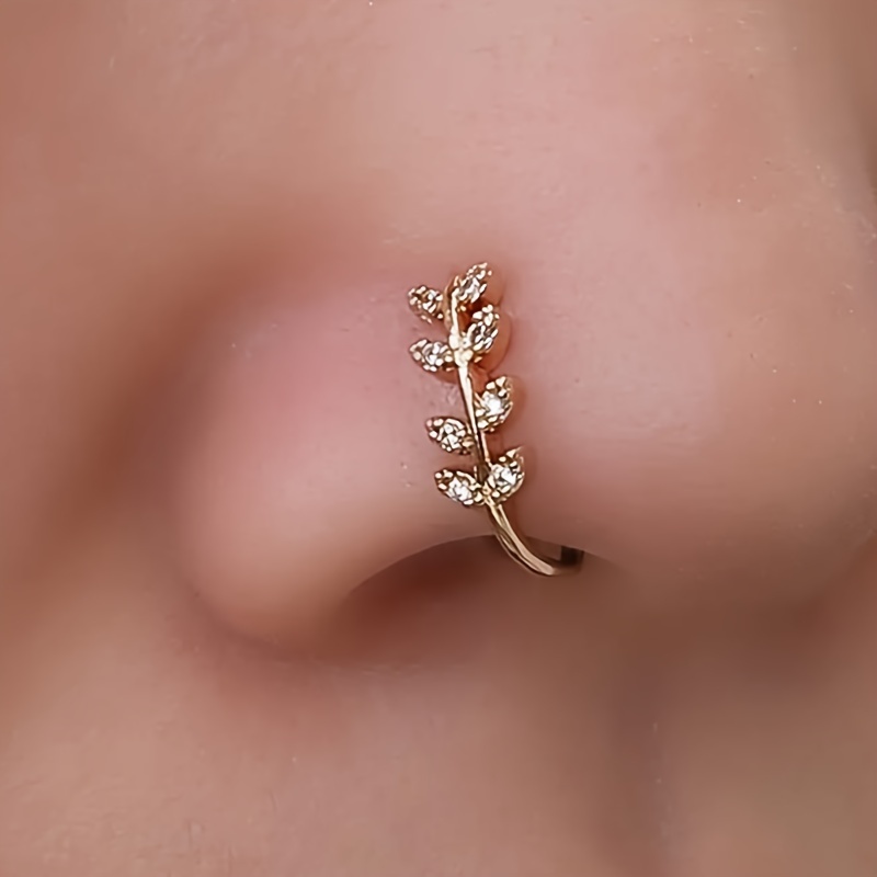 U-shaped Copper Inlaid Zircon Clip On Nose Ring Simple Style Adjustable ...