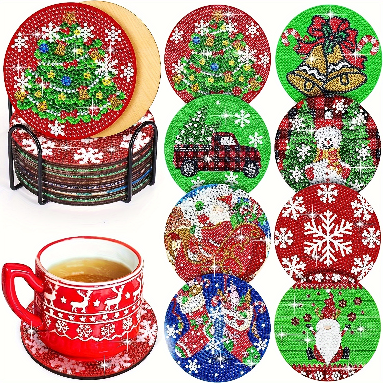 8pcs art set with stand diamond painted coaster christmas family ...