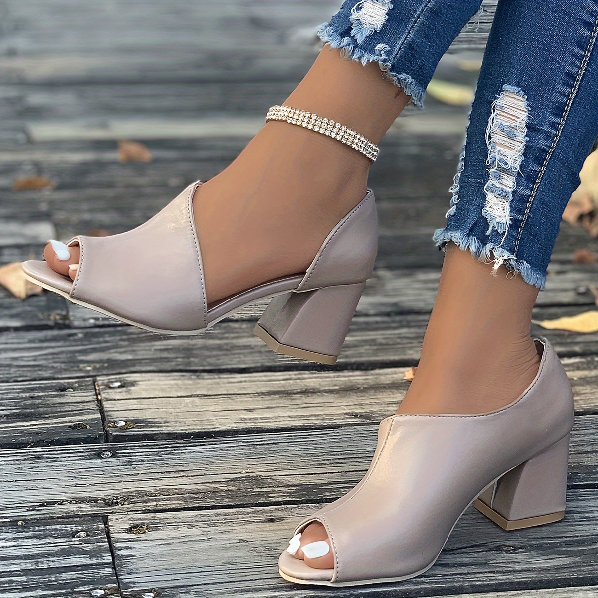 Womens Solid Color Trendy Sandals Slip Casual Peep Toe - Temu United ...