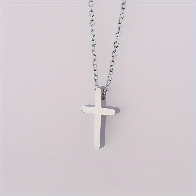 Mirror Stainless Steel Exquisite Beads Cross Necklace Couple - Temu ...