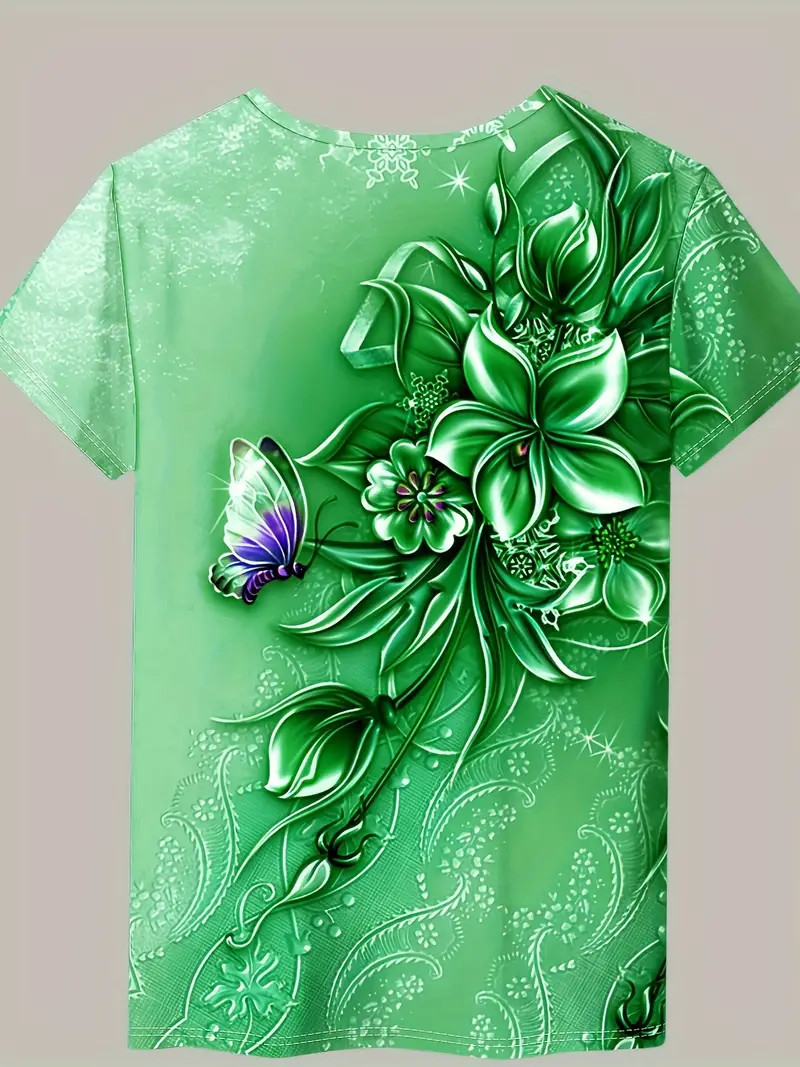 Floral Print T Shirt Casual Crew Neck Short Sleeve Summer T Regionname