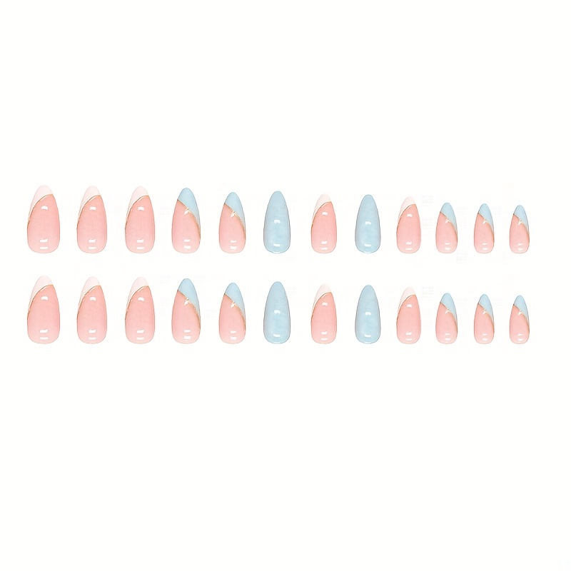 French Tip Press Nails Sequins Design Glossy - Temu
