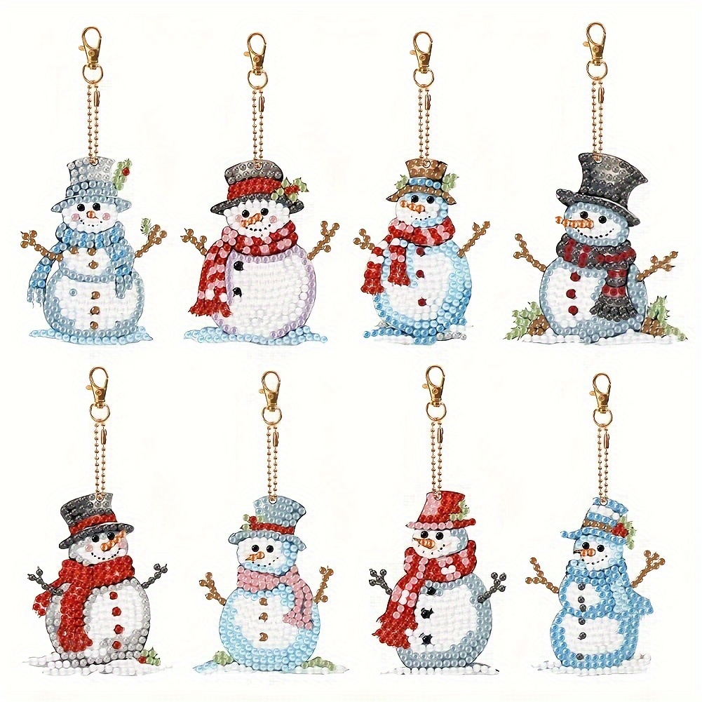 Cute Cartoon Christmas Snowman Pattern Keychain Diy Diamond - Temu ...