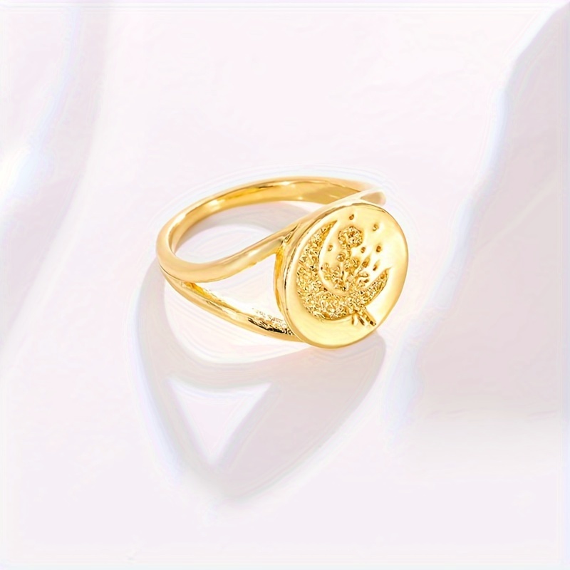 Dainty Ring 14k Plated Carved Rose Moon Surface Multi Sizes - Temu ...